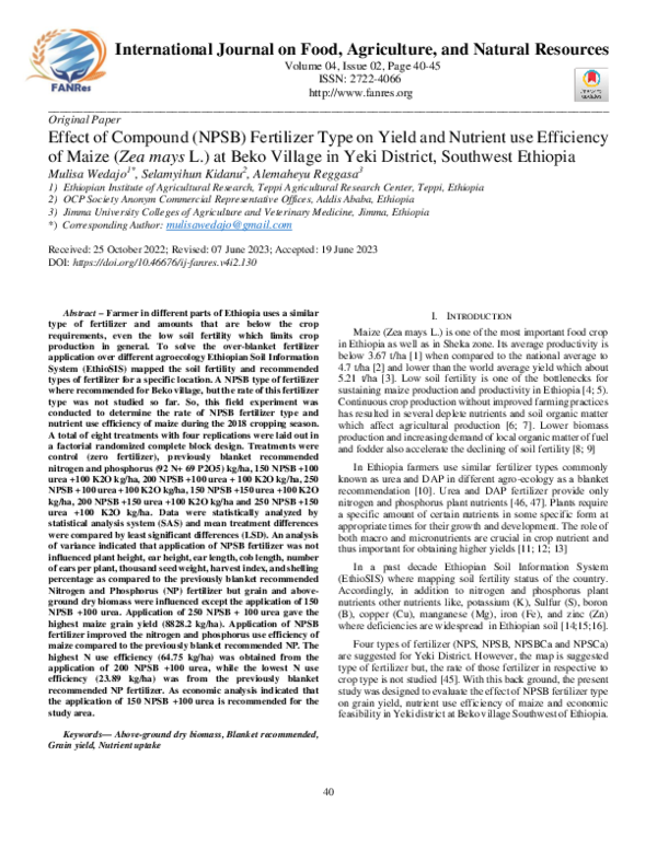 (PDF) Effect of Compound (NPSB) Fertilizer Type on Yield and Nutrient ...
