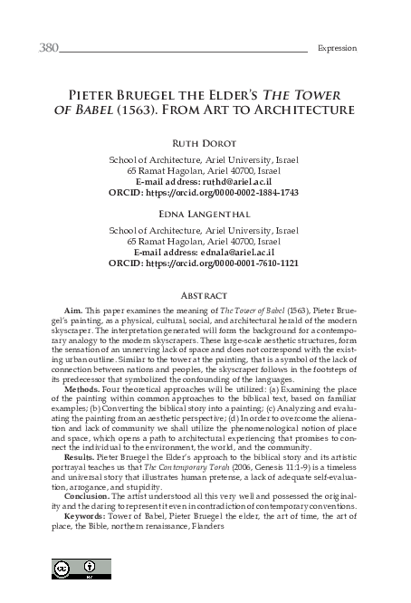 (PDF) Pieter Bruegel the Elder’s The Tower of Babel (1563). From Art to ...