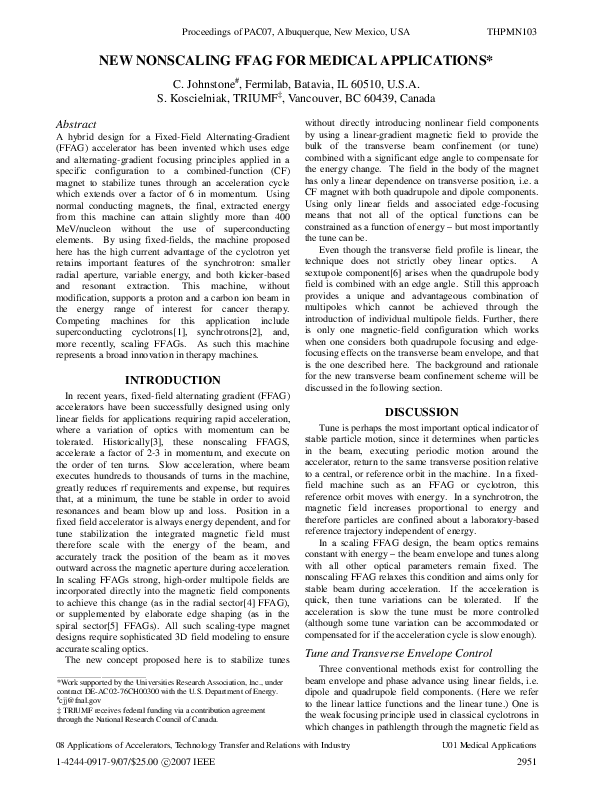 (PDF) New nonscaling FFAG for medical applications