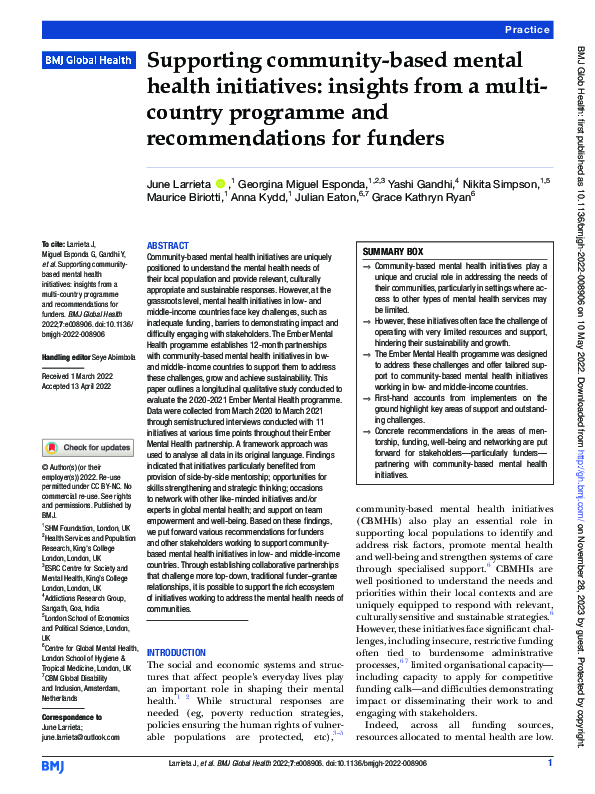(PDF) Supporting community-based mental health initiatives: insights ...