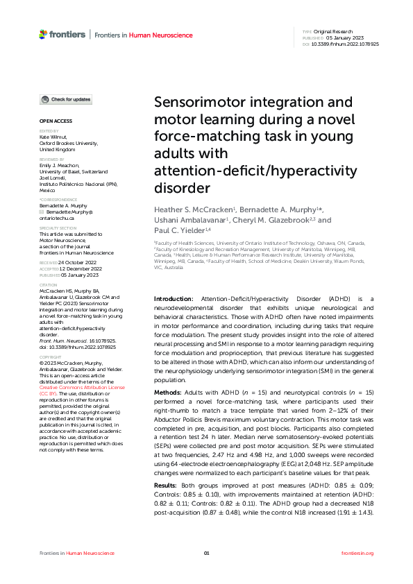 (PDF) Sensorimotor integration and motor learning during a novel force-matching task in young ...