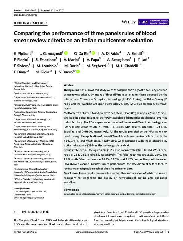 (PDF) Comparing the performance of three panels rules of blood smear review criteria on an ...