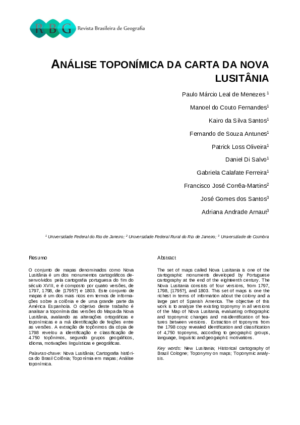 (PDF) Análise toponímica da carta da nova lusitânia