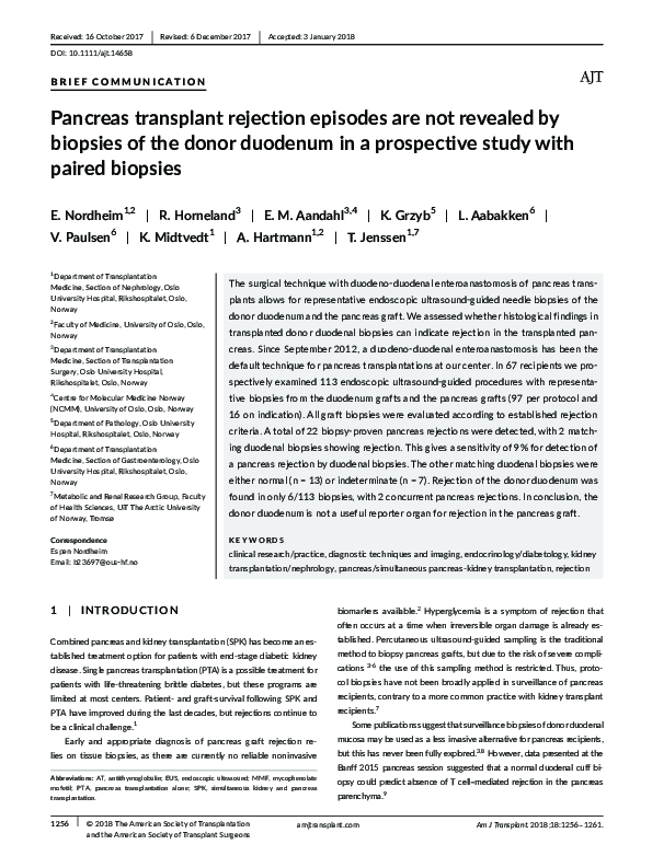(PDF) Pancreas transplant rejection episodes are not revealed by biopsies of the donor duodenum ...