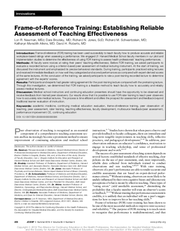 (PDF) Frame-of-Reference Training: Establishing Reliable Assessment of ...