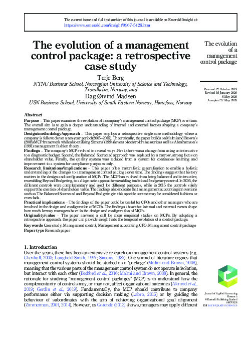 (PDF) The evolution of a management control package: a retrospective ...