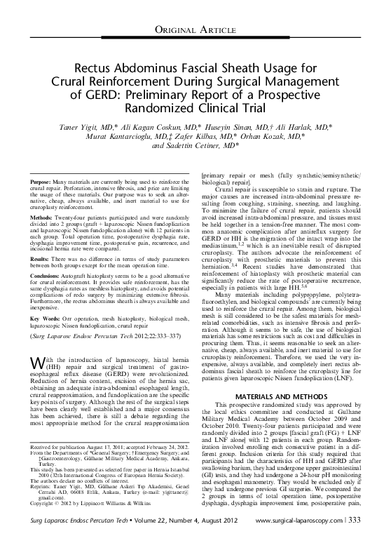 (PDF) Rectus Abdominus Fascial Sheath Usage for Crural Reinforcement ...