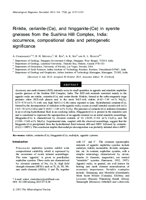 (PDF) Rinkite, cerianite-(Ce), and hingganite-(Ce) in syenite gneisses ...