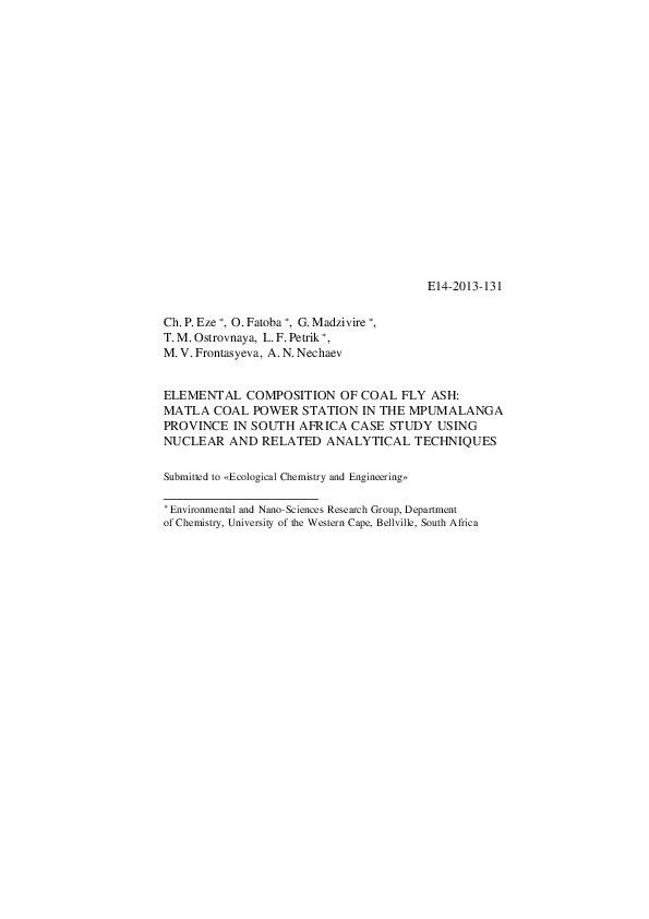 (PDF) Elemental Composition of Coal Fly Ash: Matla Coal Power Station ...