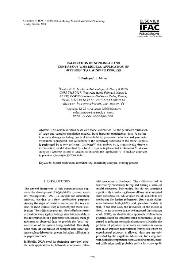 (PDF) Calibration of Nonlinear Models using Diffedge in Winding Process