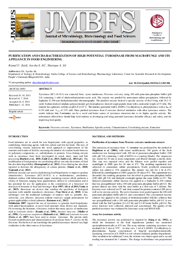 (PDF) Purification and Characterization of High Potential Tyrosinase ...