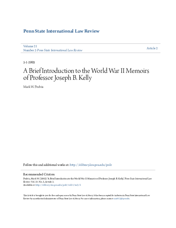 (PDF) A Brief Introduction to the World War II Memoirs of Professor ...