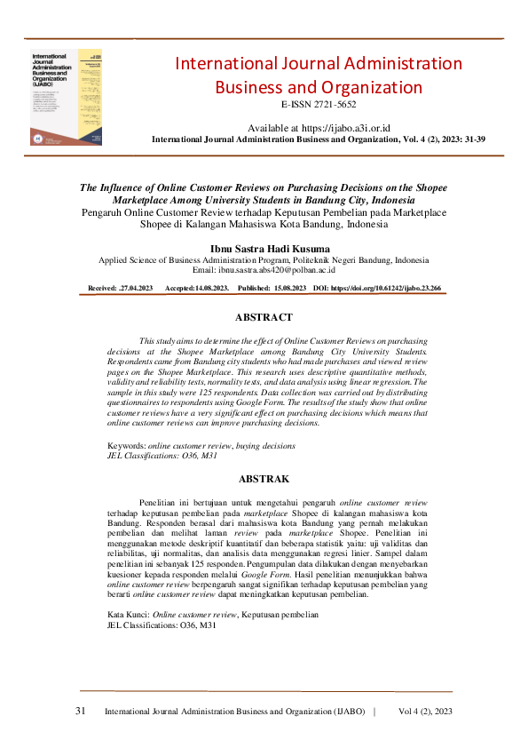 (PDF) Pengaruh Online Customer Review terhadap Keputusan Pembelian pada Marketplace Shopee di ...
