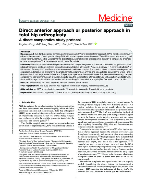(PDF) Direct Anterior Approach or Posterior Approach Total Hip ...