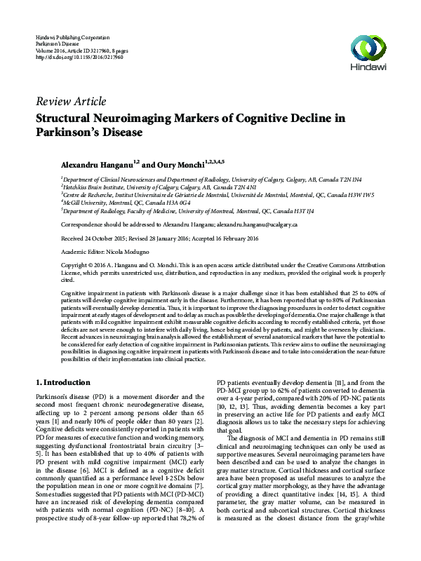 (PDF) Structural Neuroimaging Markers of Cognitive Decline in Parkinson ...