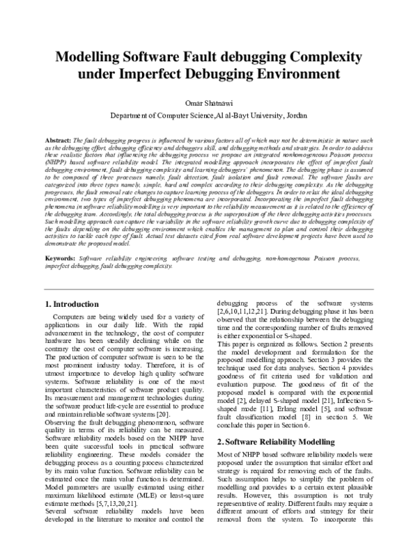 (PDF) Modelling Software Fault debugging Complexity under Imperfect Debugging Environment