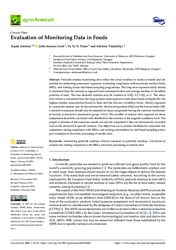 (PDF) Evaluation of Monitoring Data in Foods