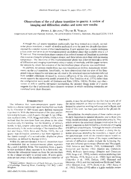 (PDF) Observations of the alpha-beta phase transition in quartz; a ...
