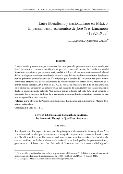 (PDF) Entre liberalismo y nacionalismo en México. El pensamiento ...