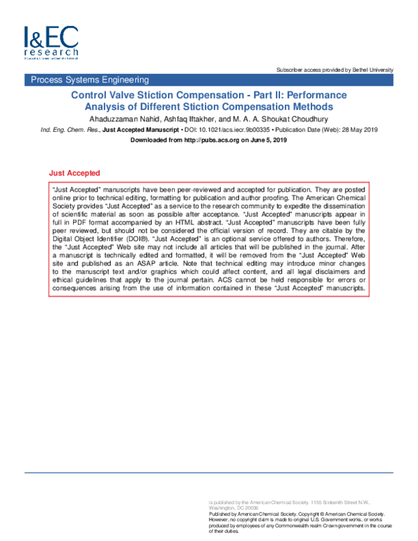 (PDF) Control Valve Stiction Compensation - Part II: Performance Analysis of Different Stiction ...