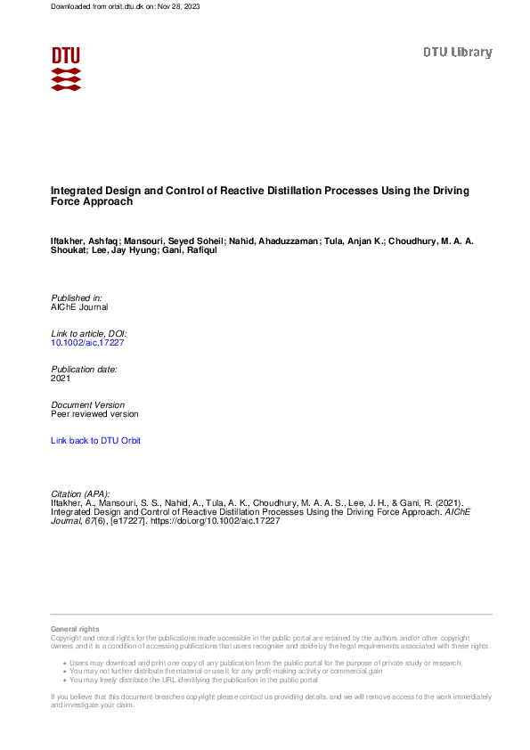 (PDF) Integrated design and control of reactive distillation processes ...