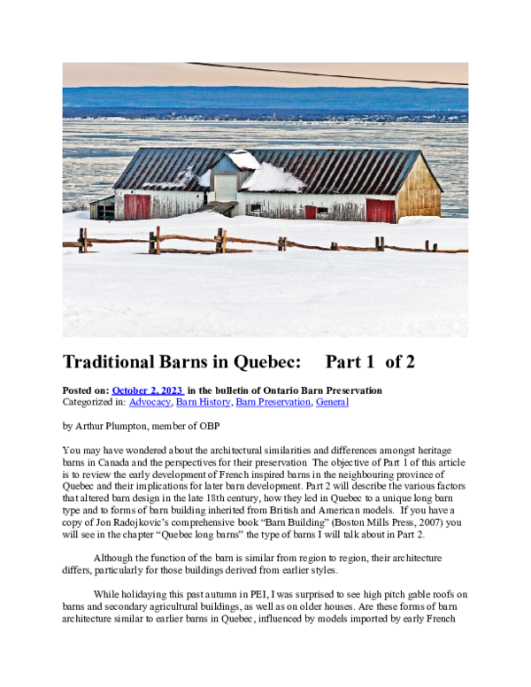 (DOC) Traditional Barns in Quebec: Part 1 of 2 Posted on: October 2 ...