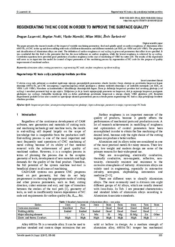(PDF) Regenerating the NC code in order to improve the surface quality