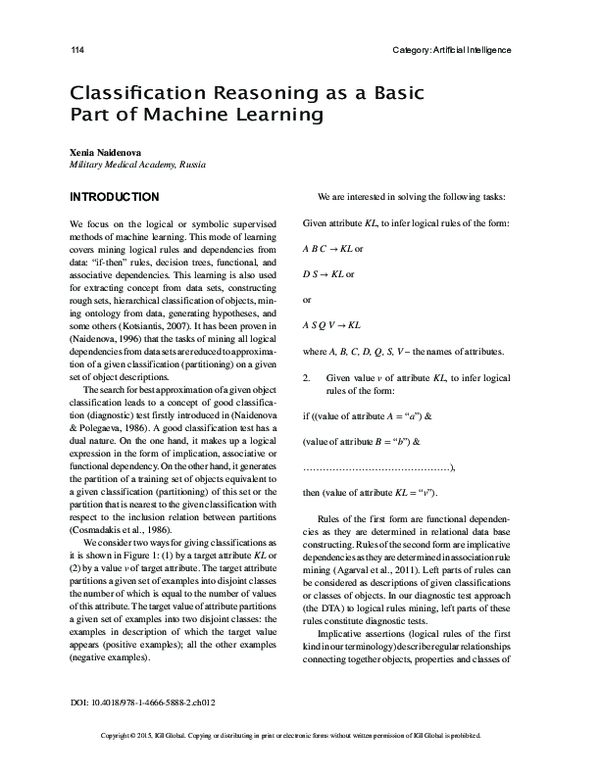 (PDF) Classification Reasoning as a Basic Part of Machine Learning