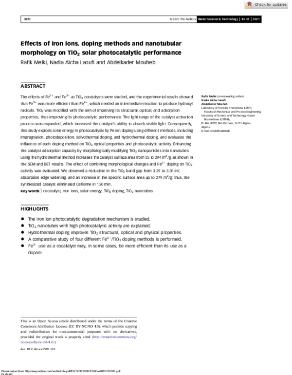 Pdf Effects Of Iron Ions Doping Methods And Nanotubular Morphology On Tio2 Solar