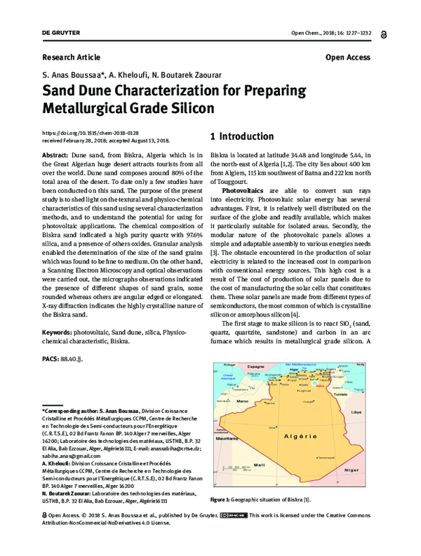 (PDF) Sand Dune Characterization for Preparing Metallurgical Grade Silicon