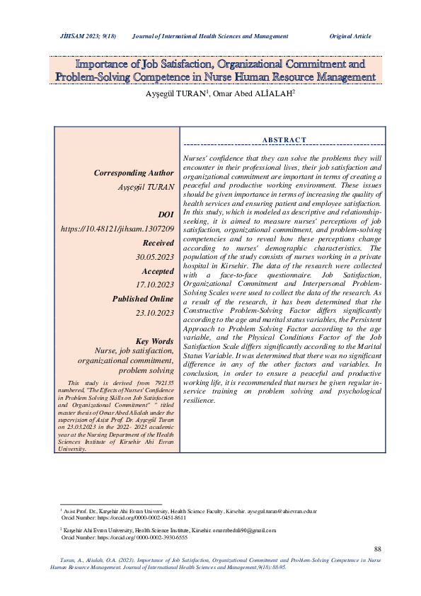 (PDF) Importance of Job Satisfaction Organizational Commitment and Problem Solving Competence in ...