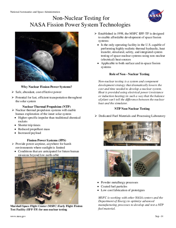 (PDF) Non-Nuclear Testing for NASA Fission Power System Technologies