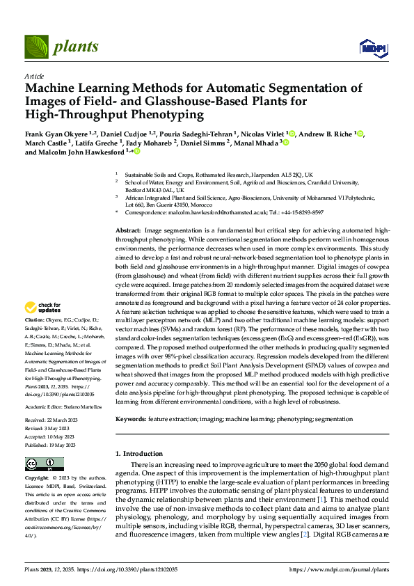 (PDF) Machine Learning Methods for Automatic Segmentation of Images of Field- and Glasshouse ...