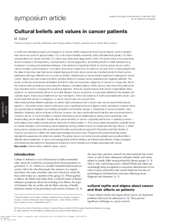 Cultural beliefs and values in cancer patients