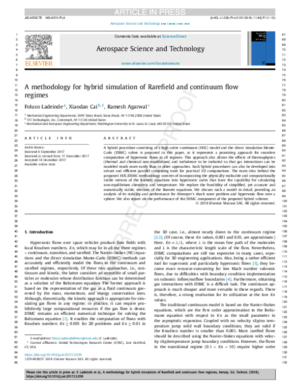 (PDF) A methodology for hybrid simulation of rarefield and continuum flow regimes
