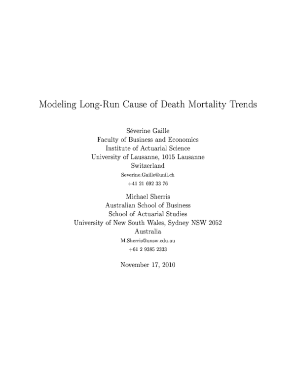 (PDF) Modeling Long-Run Cause of Death Mortality Trends