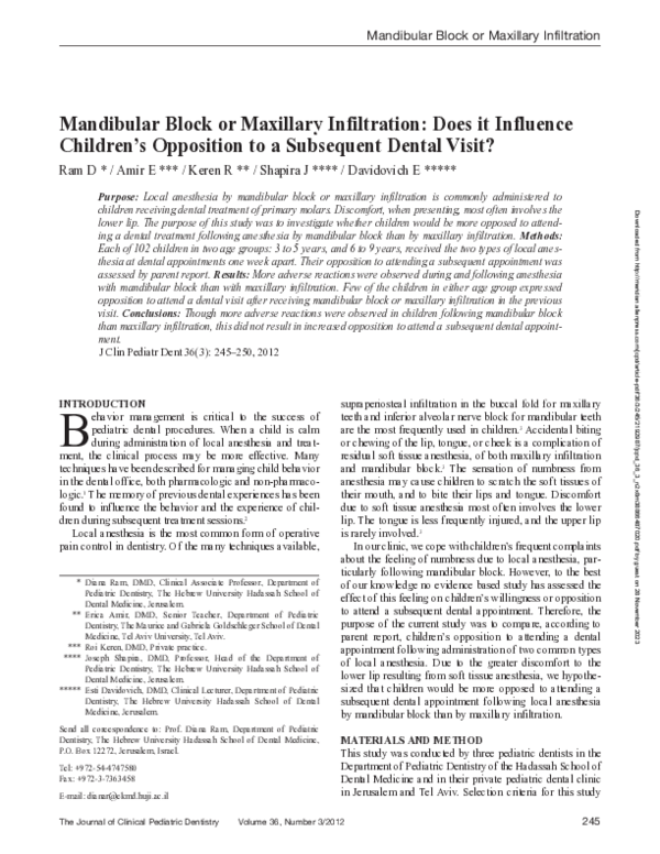 (PDF) Mandibular Block or Maxillary Infiltration