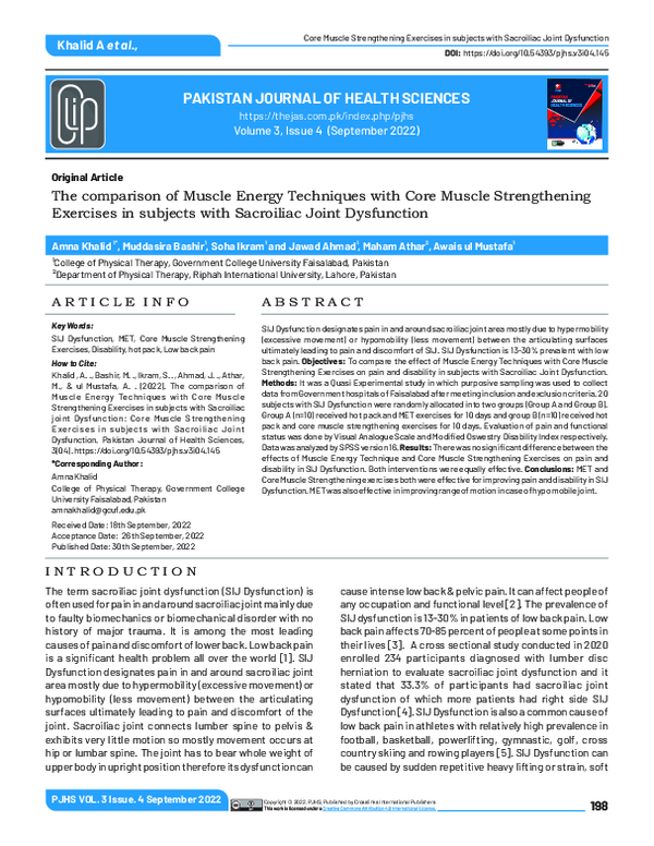 (PDF) The comparison of Muscle Energy Techniques with Core Muscle ...