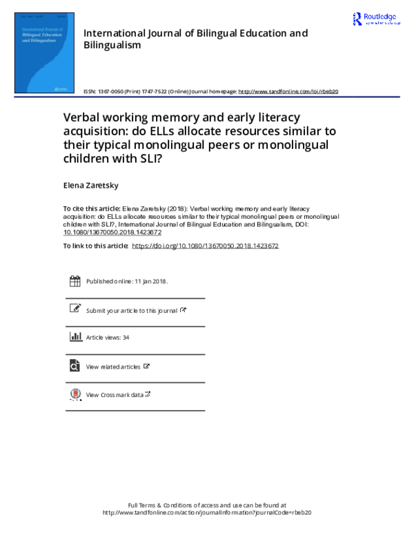 Verbal working memory and early literacy acquisition: do ELLs allocate ...