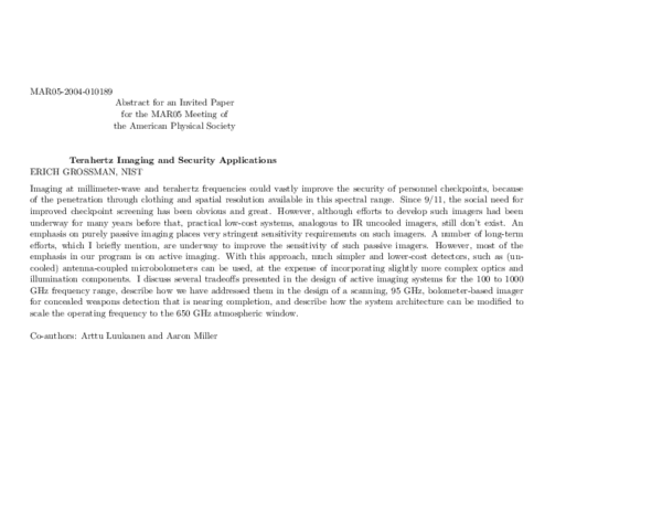 Pdf Terahertz Imaging And Security Applications Erich Grossman