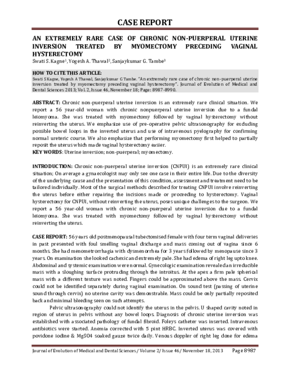 (PDF) An Extremely Rare Case of Chronic Non-Puerperal Uterine Inversion ...