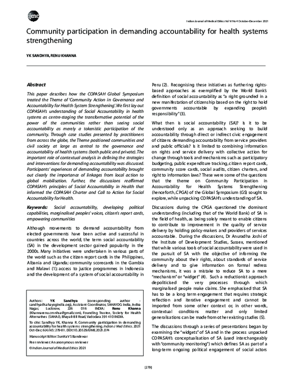 (PDF) Community participation in demanding accountability for health ...