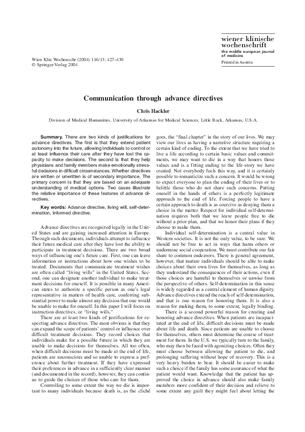(PDF) Communication through advance directives