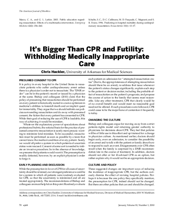 (PDF) It's Bigger Than CPR and Futility: Withholding Medically ...