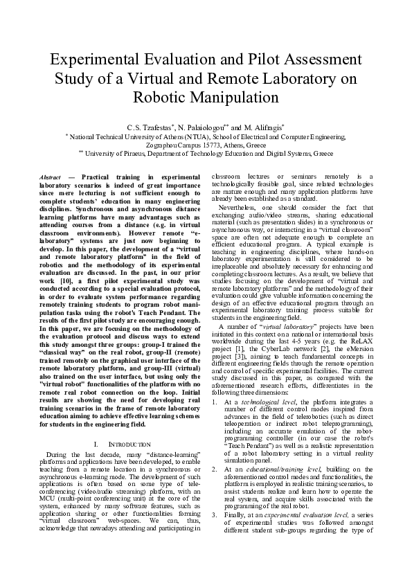 (PDF) Experimental Evaluation and Pilot Assessment Study of a Virtual and Remote Laboratory on ...