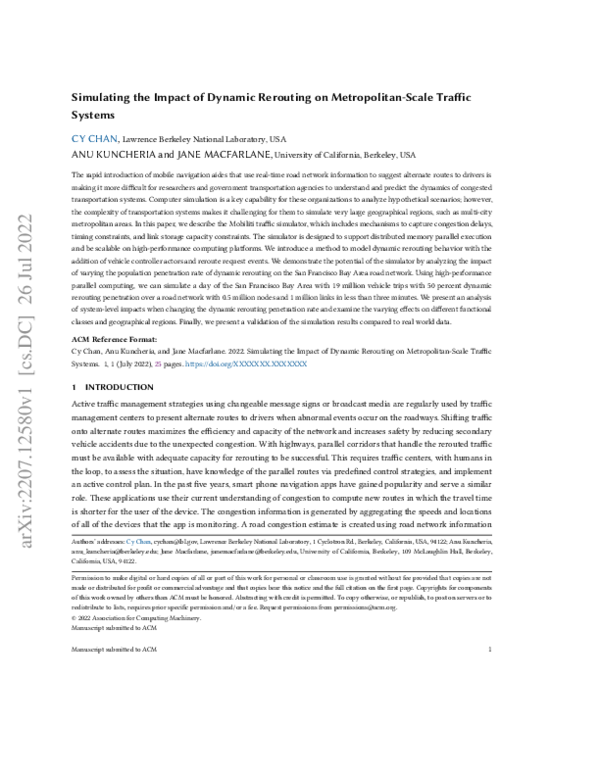 Pdf Simulating The Impact Of Dynamic Rerouting On Metropolitan Scale Traffic Systems