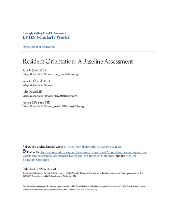 (PDF) Resident Orientation: A Baseline Assessment