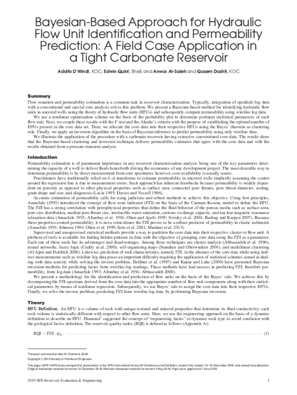 (PDF) Bayesian Based Approach for Hydraulic Flow Unit Identification and Permeability Prediction ...