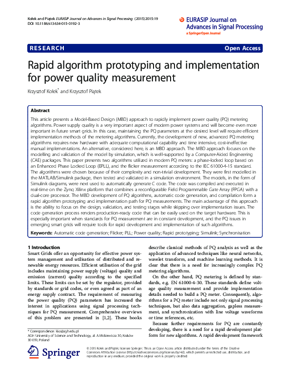Pdf Rapid Algorithm Prototyping And Implementation For Power Quality