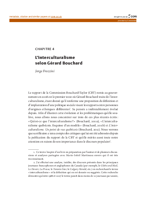 (PDF) L’interculturalisme selon Gérard Bouchard